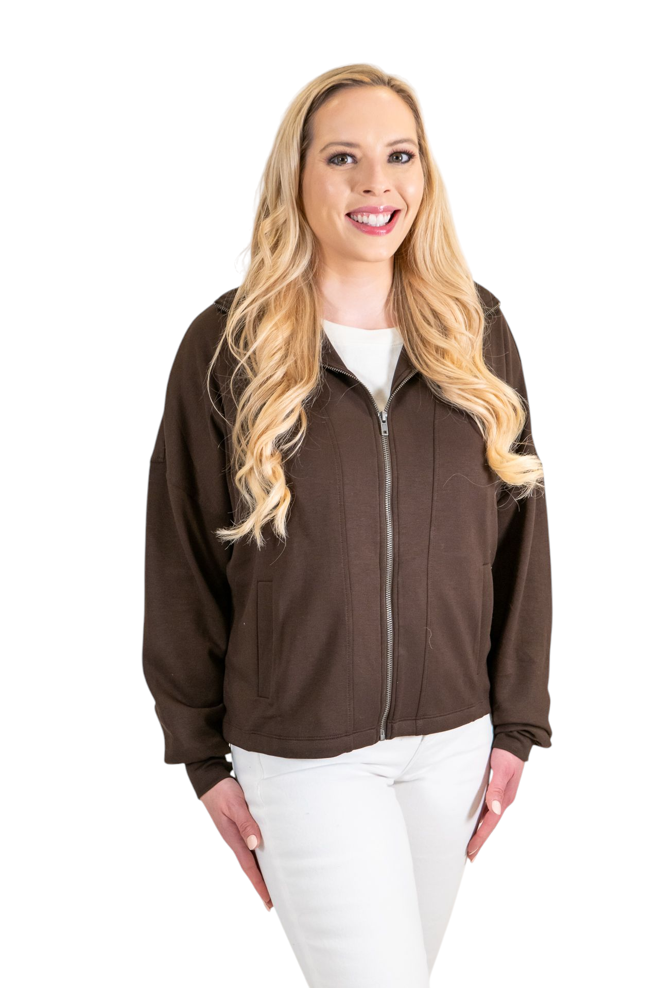 Chocolate Brown Casual Zip-Up Jacket – Luscious Boutique